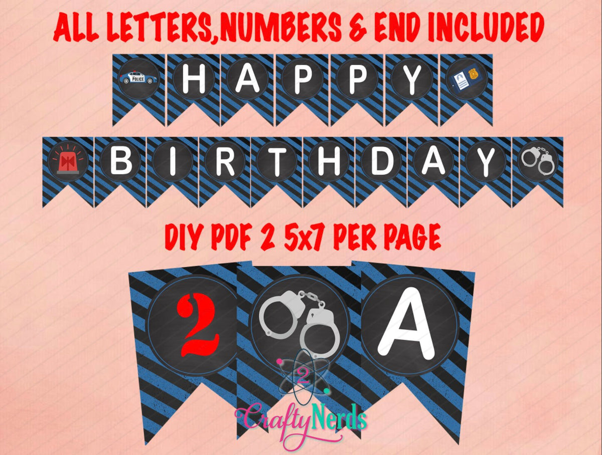 Police Cop Banner All Letters Numbers and Ends, INSTANT DOWNLOAD, Digi ...