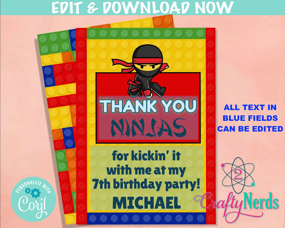 Building Blocks Birthday Thank You Card, Blocks Thank You Card | Edita ...