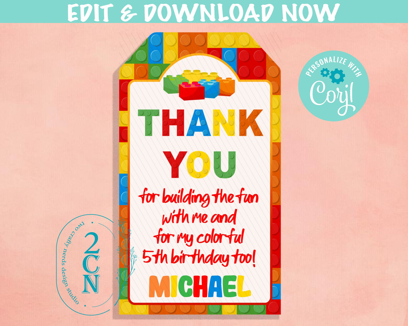Building Blocks Birthday Thank You Tag, Blocks Birthday Tag, Label | E ...