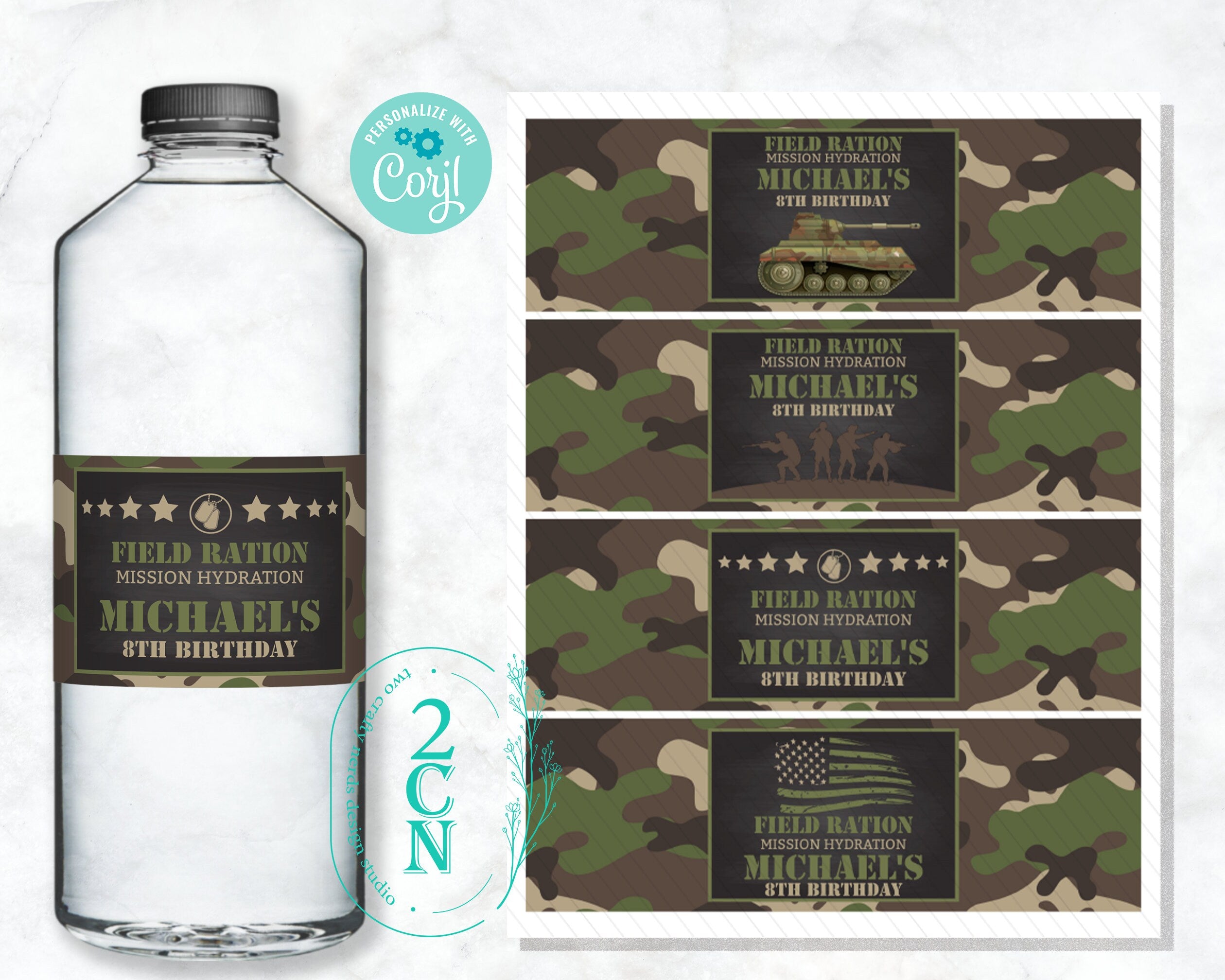Army Water Bottle Label, Army beverage label, Army Camo Party Decor ...
