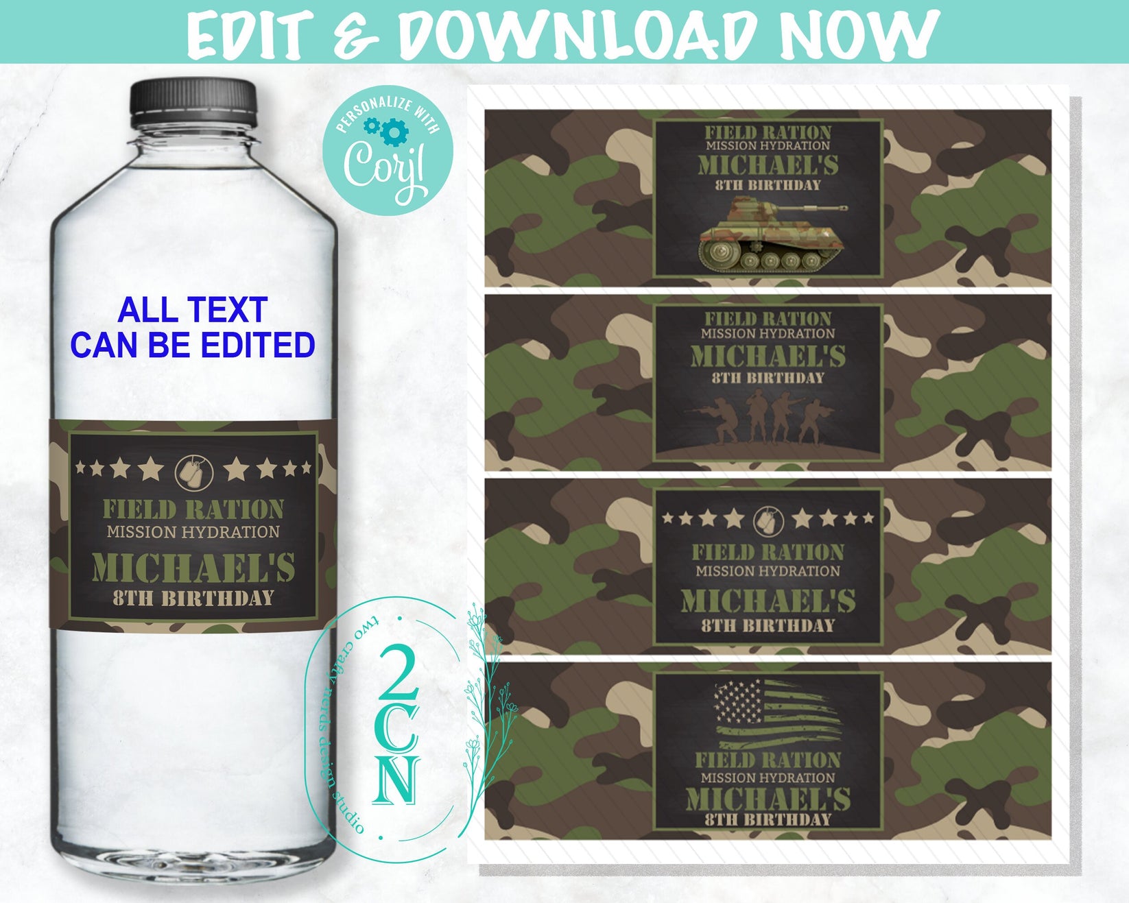 Army Water Bottle Label, Army beverage label, Army Camo Party Decor ...